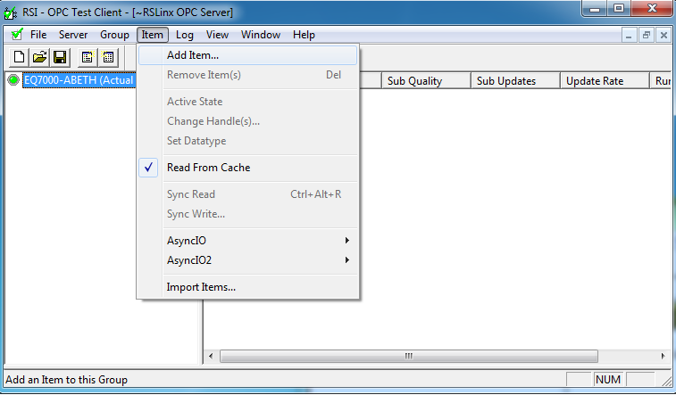 EQ7000 RSLINX AB Ethernet driver topic configuration and OPC client ...